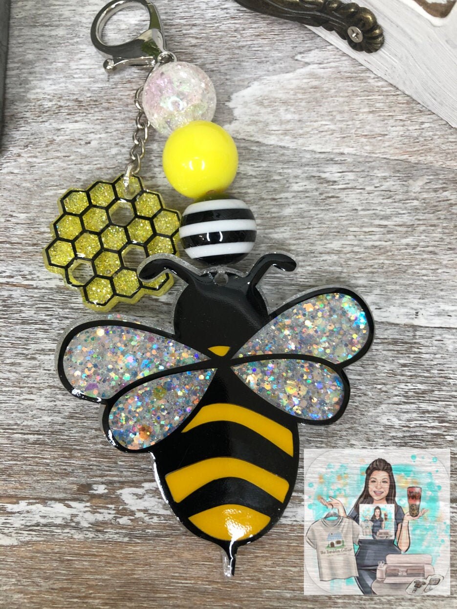 Bumble Bee Keychain, Hive, Honey, Bubblegum Bead Keychain, Charm ...