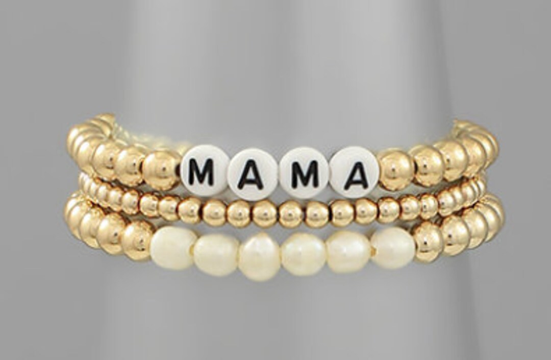 Stackable Gold and Pearl MAMA Bracelets - Etsy