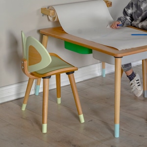 Modern Wooden Kids Chair for Gift, Faux Leather Cushion, Playroom ...