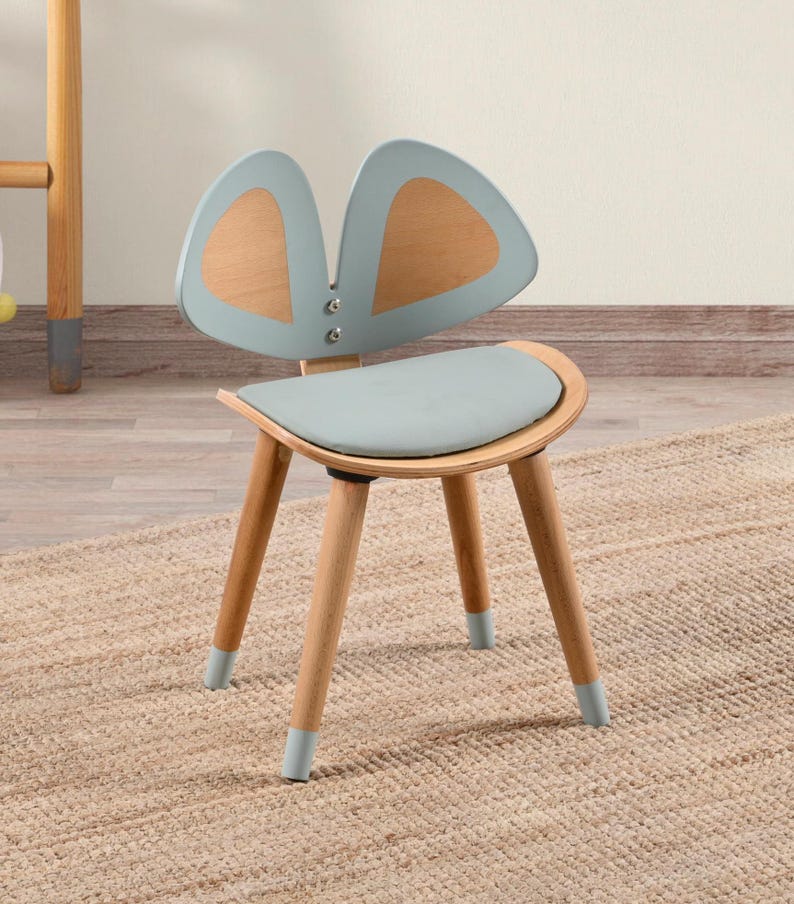Modern Wooden Kids Chair for Gift, Faux Leather Cushion, Playroom ...