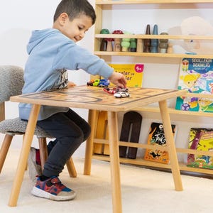Kids Wooden Play Table Set With Chair, Modern Activity Table for Cars ...