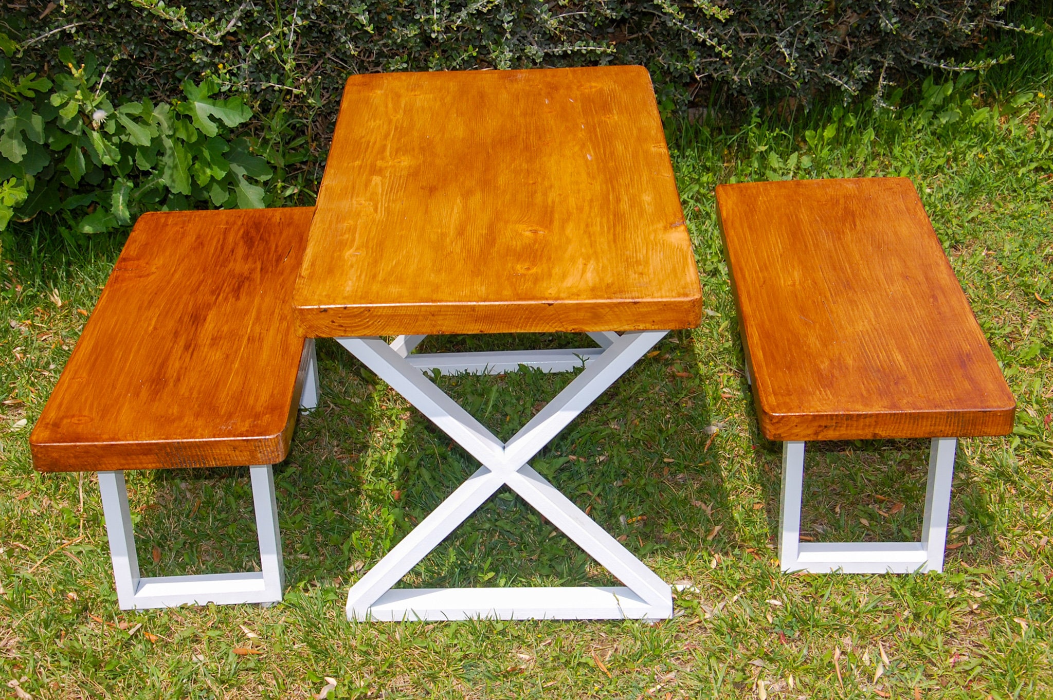 Kids Picnic Table, Pine Wood Bench, Painted Wrought Iron Legs - Etsy