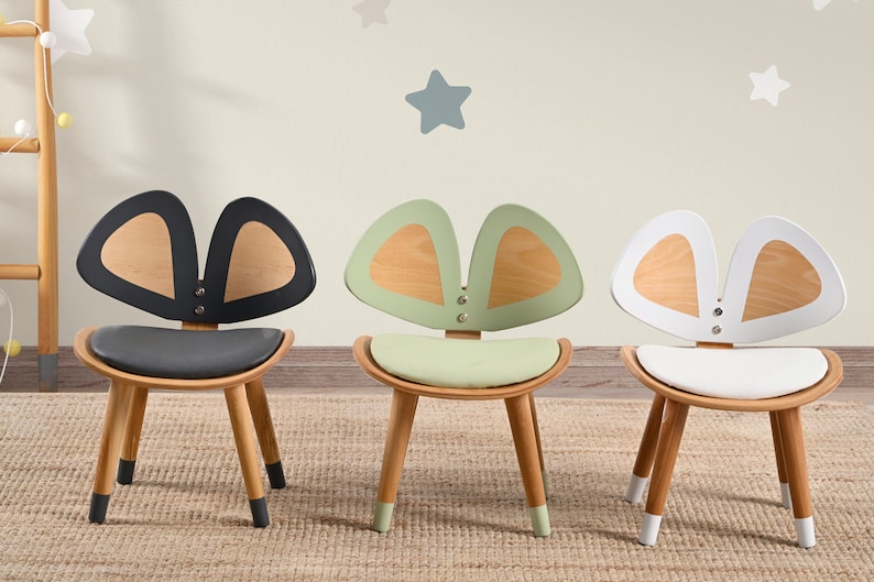 Modern Wooden Kids Chair for Gift, Faux Leather Cushion, Playroom ...