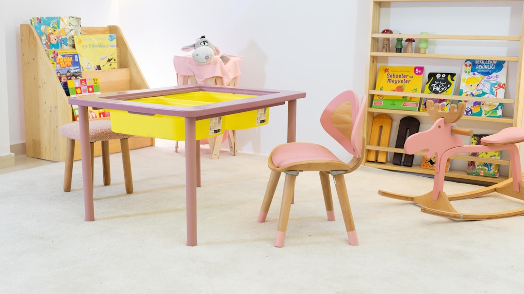 Pink Kids Play Table With Chalkboard Top and Sherpa Stools (no Bins) - Etsy