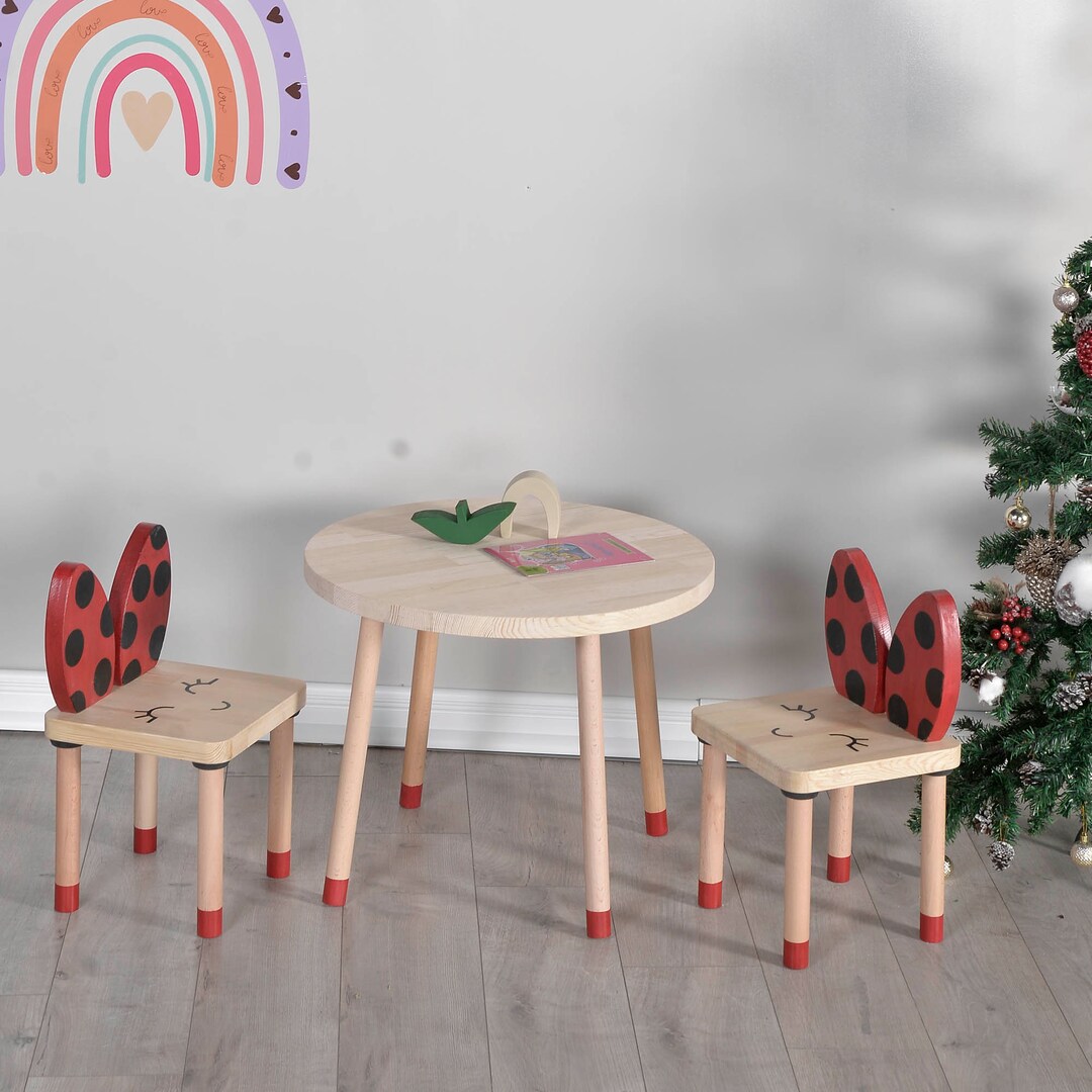 Red Wooden Ladybug Kids Table and Chairs for Montessori Playrooms or ...
