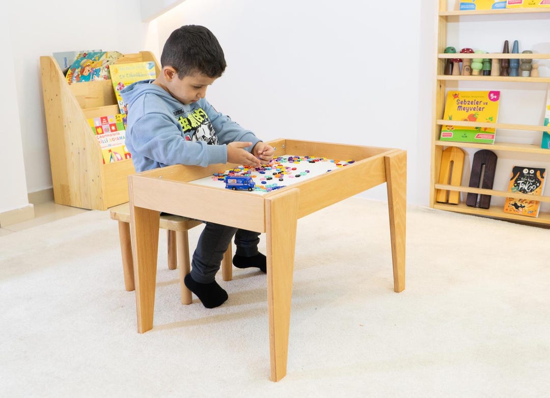 Wooden Building Block Play Table, Kids Activity Table, Montessori ...