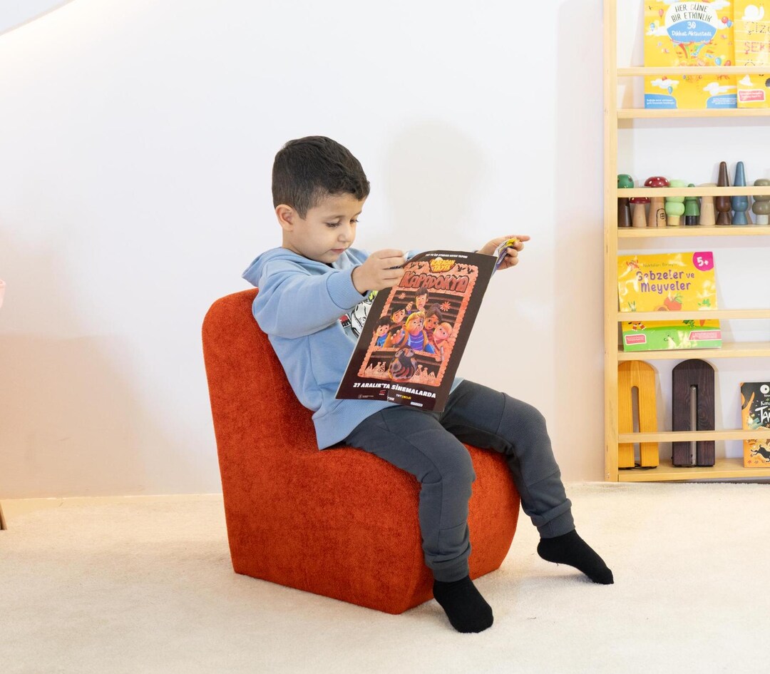 Kids Reading Chair, Cozy Children's Armchair, Navy Blue Velvet, Nursery ...