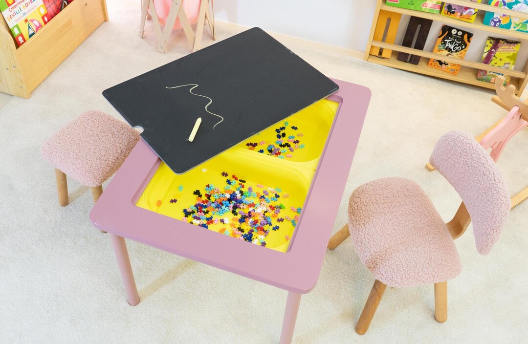 Handmade Montessori Activity Table With Chalkboard: Pink Kids Furniture ...