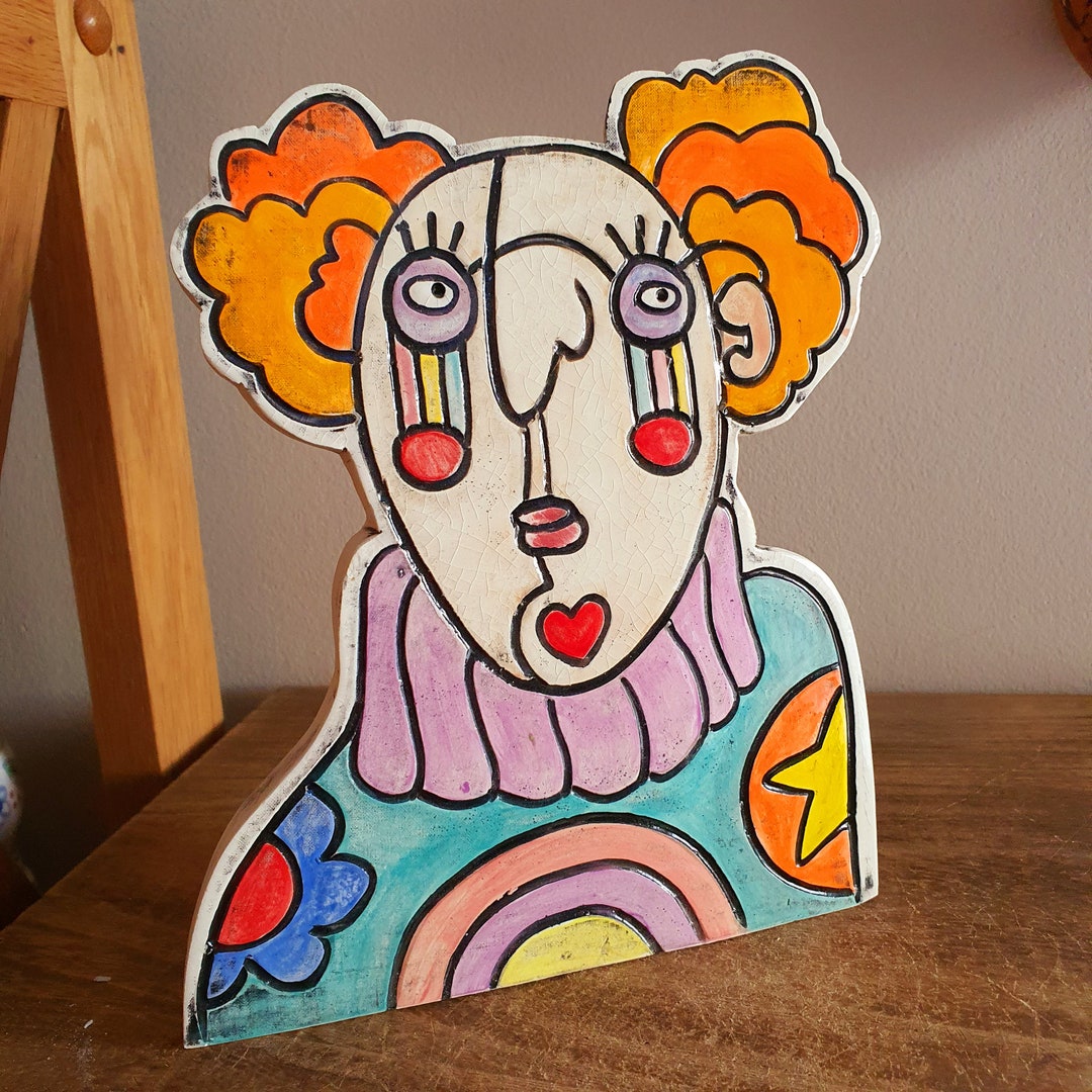 60s Psychedelia Character Pottery Plaque, a Standing Ceramic Cartoon ...