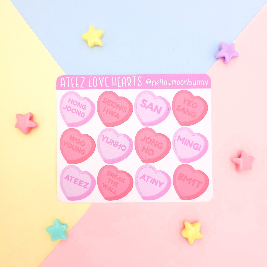 Ateez Love Hearts Sticker Sheet | Kpop Stickers | Bujo Planner Supplies ...