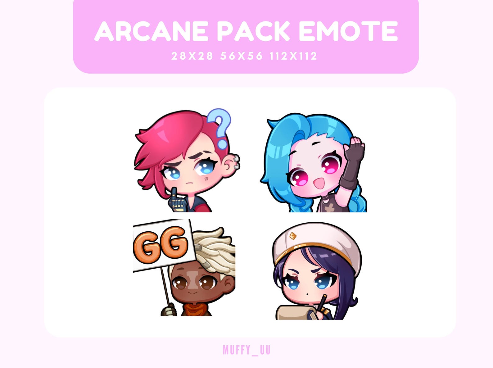 Arcane Emote Pack Vi / Cait / Jinx / Ekko / League of Legends Emote ...
