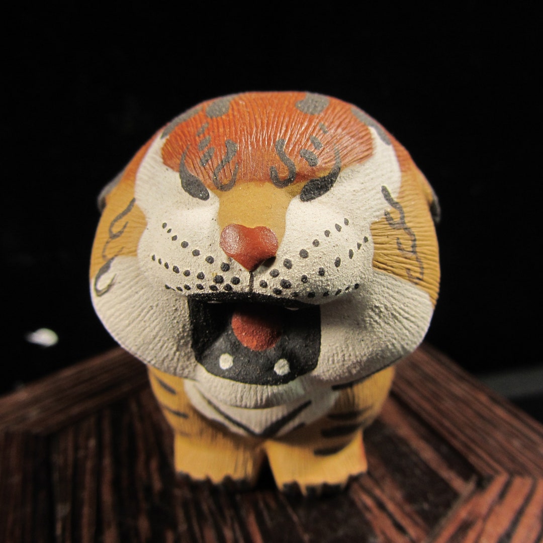 Chubby Tiger Figurine, Pottery Big Head Tiger Statue, Big Cat Ceramic ...