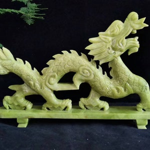 Natural Green Jade Dragon Statue Chinese Feng Shui Lucky Loon Animal ...