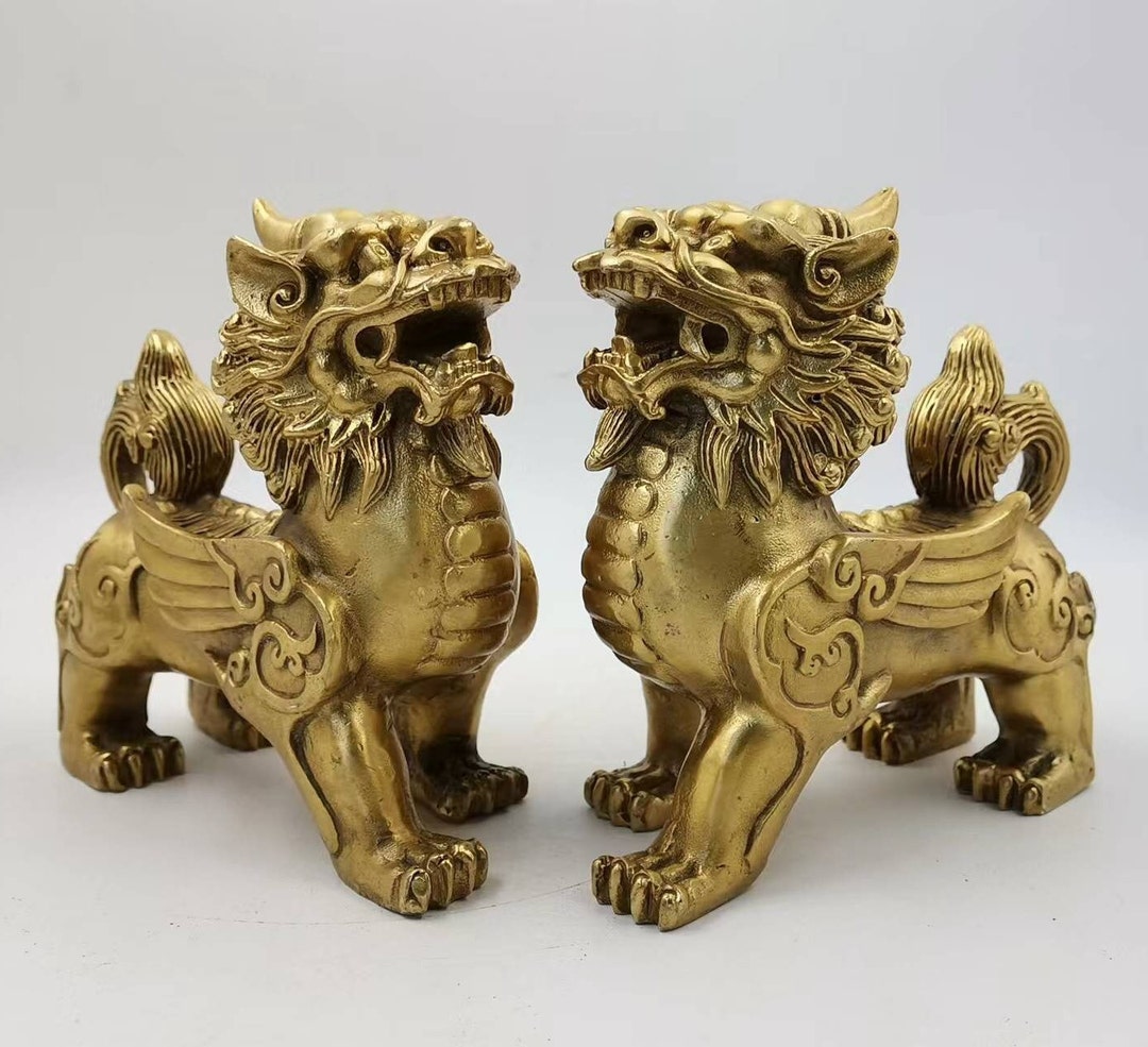 A Pair Wealth Pixiu Statue Feng Shui Decor Kirin Pi Yao,copper Kylin ...