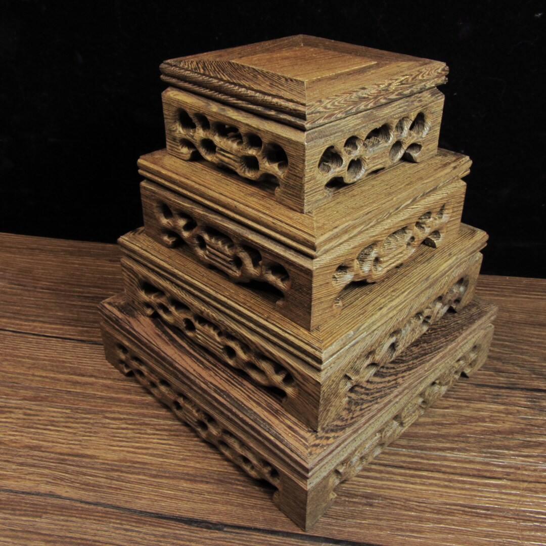 Set of 4 Nice Solid Wood Base Display Stand for Vase Bottle Teapot ...