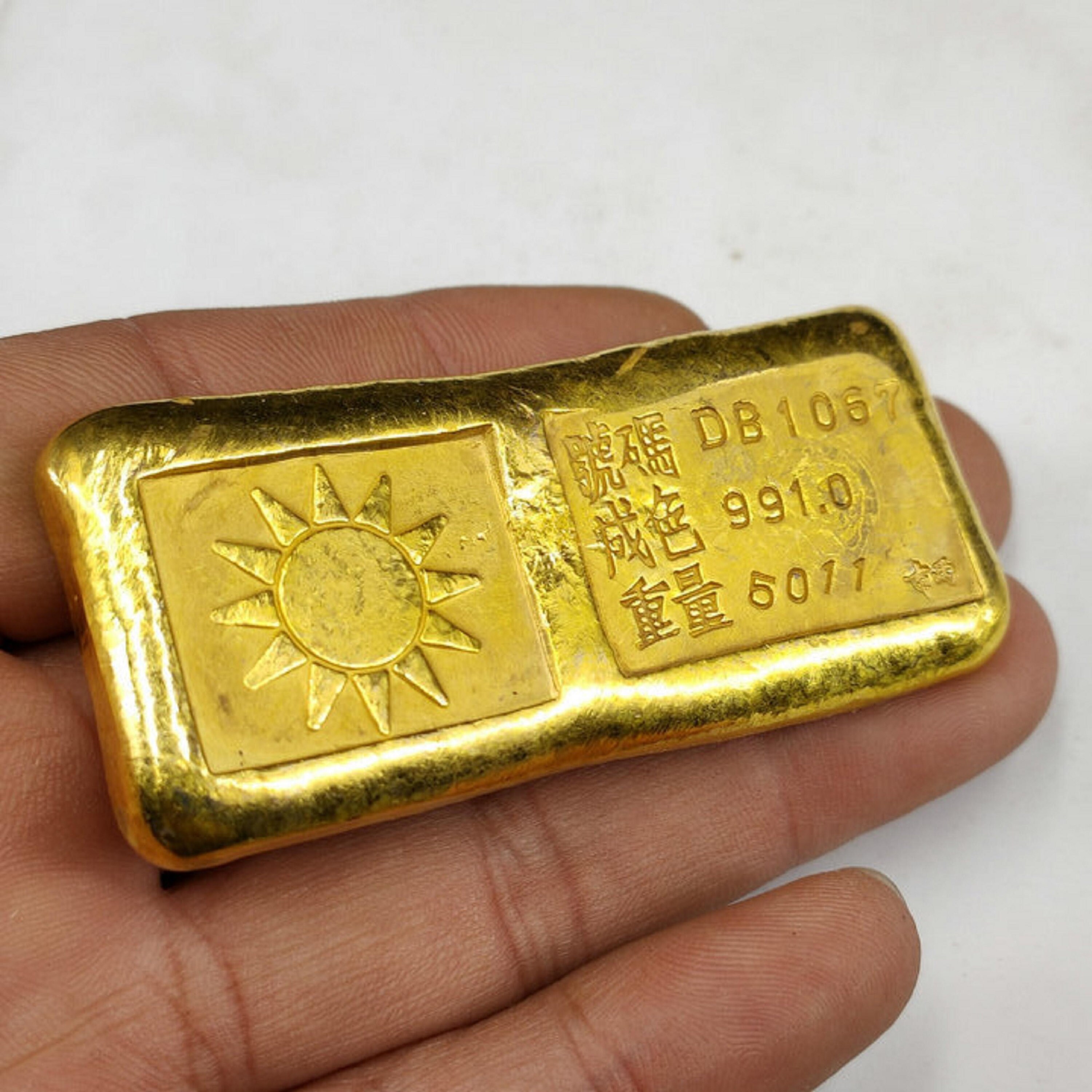 Vintage sun 100% BRASS Fake fine GOLD bullion Bar paper weight 6 heavy ...