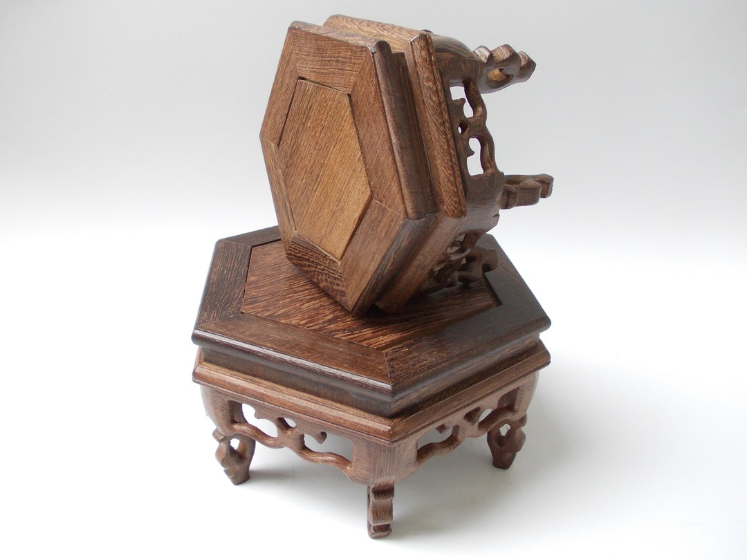 Handmade Hexagonal Solid Wood Carved Base, Vase Teapot Wooden Stand ...