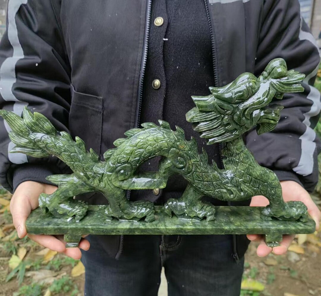 Green Jade Dragon Statue Feng Shui Lucky Loon Animal Figurine for Luck ...