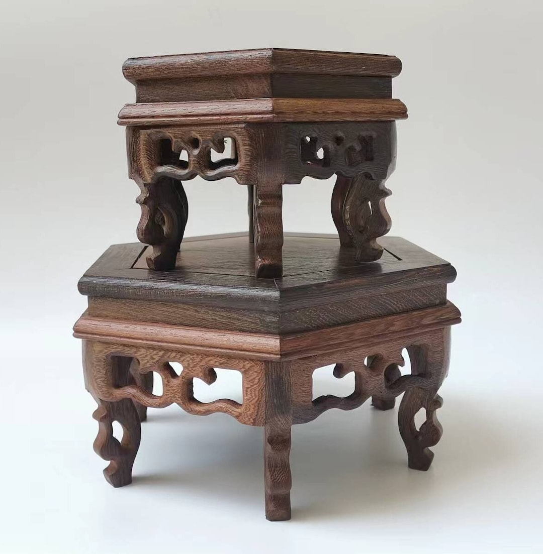 Hexagon Solid Wood Base, Display Stand for Vase Bottle Tea Pot Wooden ...