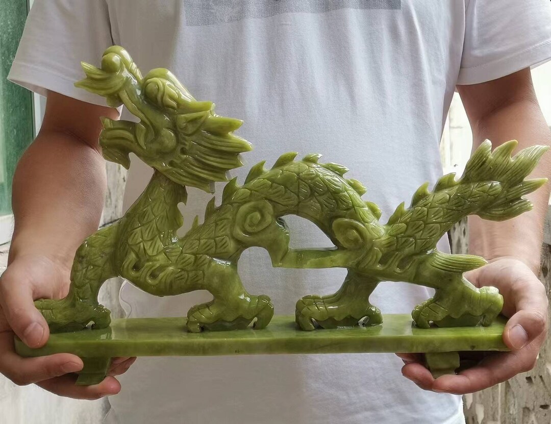 Green Jade Dragon Statue Feng Shui Lucky Loon Animal Figurine for Luck ...