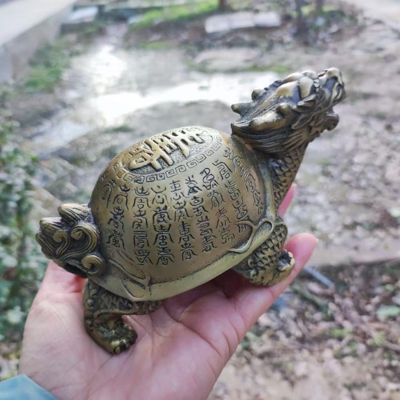 Vintage Copper Feng Shui Dragon Turtle Figurine, Divine Beast Decor - Etsy