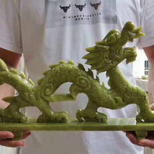 Natural Green Jade Dragon Statue Chinese Feng Shui Lucky Loon Animal ...