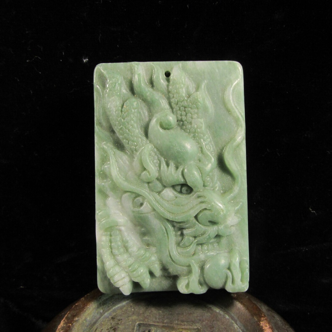 VM0901 Green Jade Rectangle Dragon Face Figurine Pendant 2024 ...