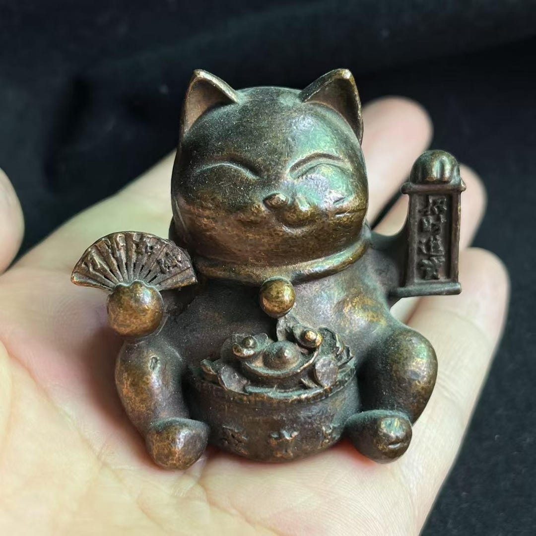 Handmade Copper Wealth Sitting Cat Carving Craft Cat Decorative ...