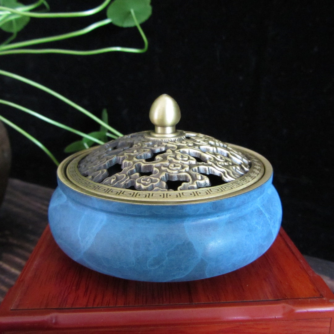 Cloisonne Copper Incense Burner, Brass Censer Pot, Blue Copper Incense ...