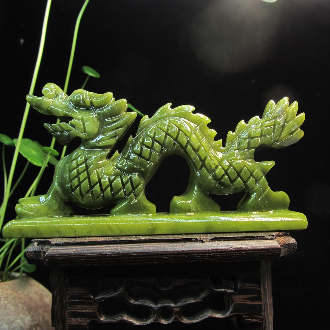4.5 Exquisite Green Jade Crsytal Dragon Art Satatue Green Loong ...