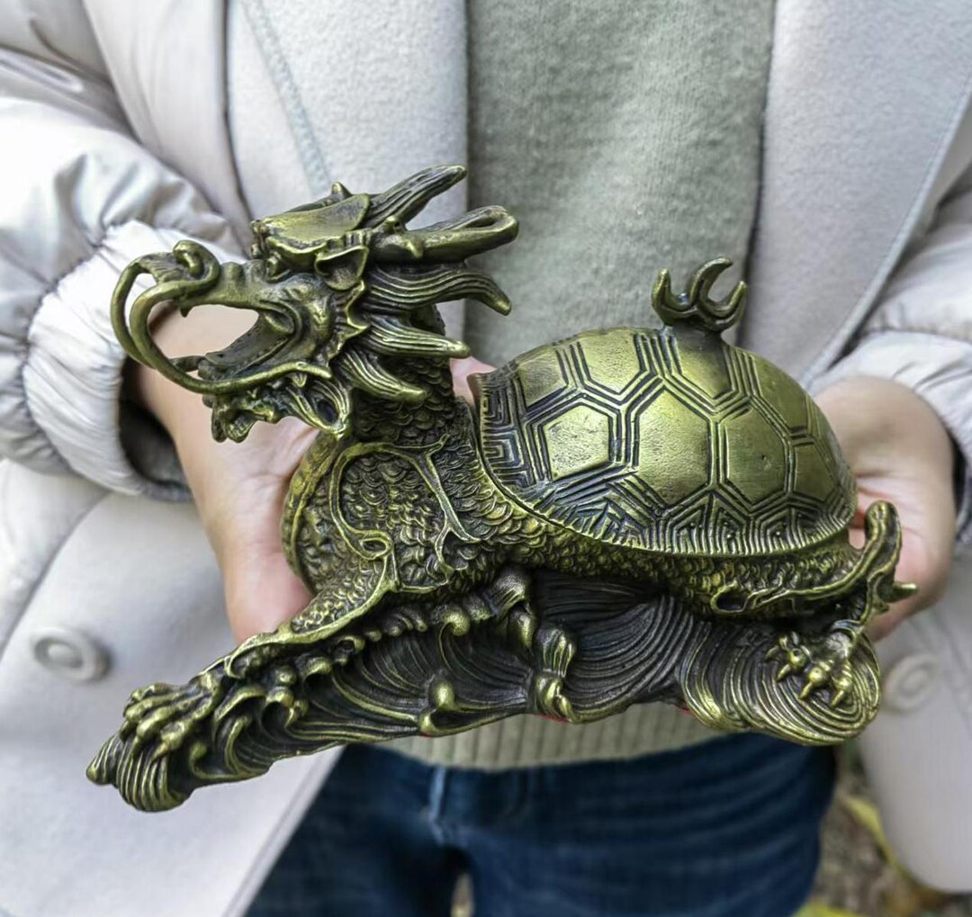 Copper Gilt Feng Shui Dragon Turtle Divine Beast Lucky Sculpture Tank ...