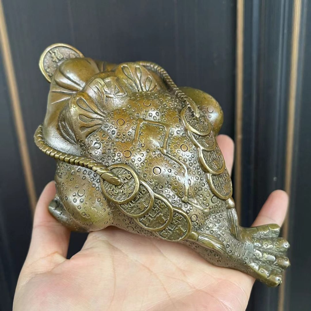 Wealth Copper Three-legged Lucky Toad Statue Feng Shui Decor Frog ...