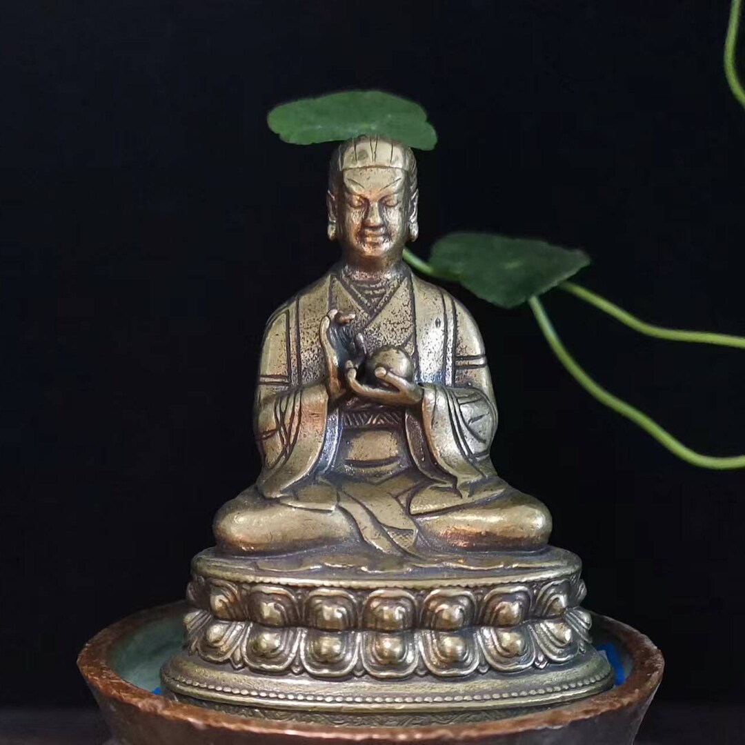 Tibetan Buddhism Brass Buddha Figurine Meditation Monk Tea Pet ...
