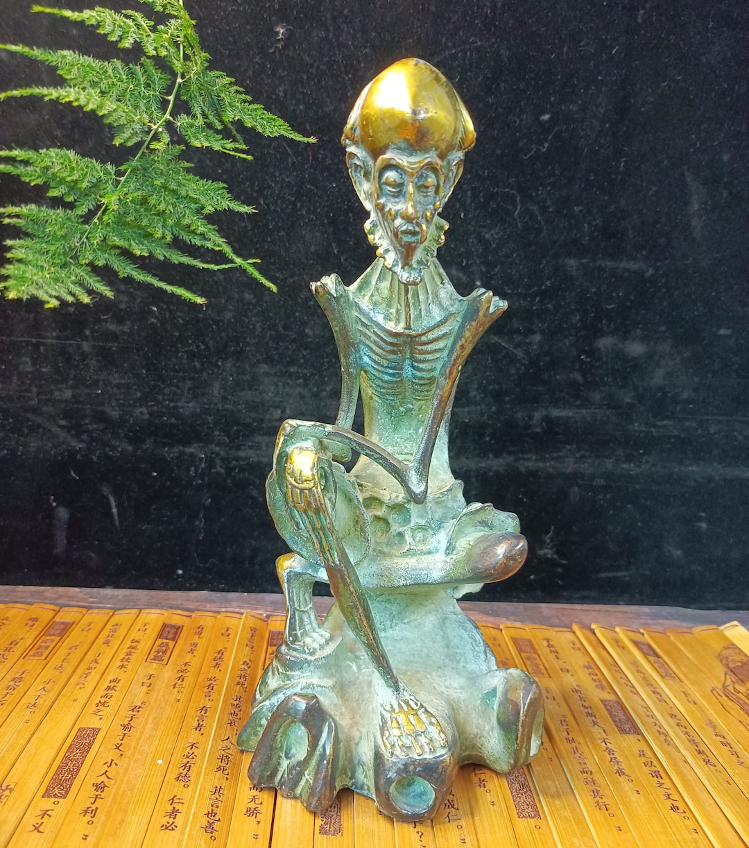8.8 IN Bronze Carved Buddhism Skeleton Dharma Arhat Bodhidharma Buddha ...