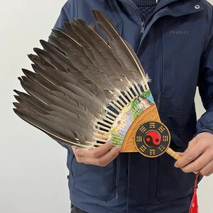 Feather Fan, Painted Art Deco Yin Yang Ornament, Feng Shui Decor - Etsy