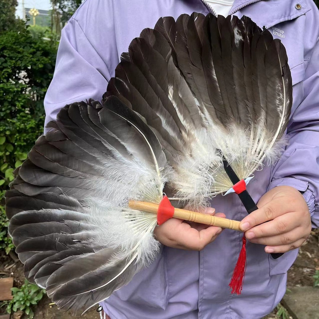 Hand Fan With Real Feather Antique Feather Painted Fan Art Decor ...