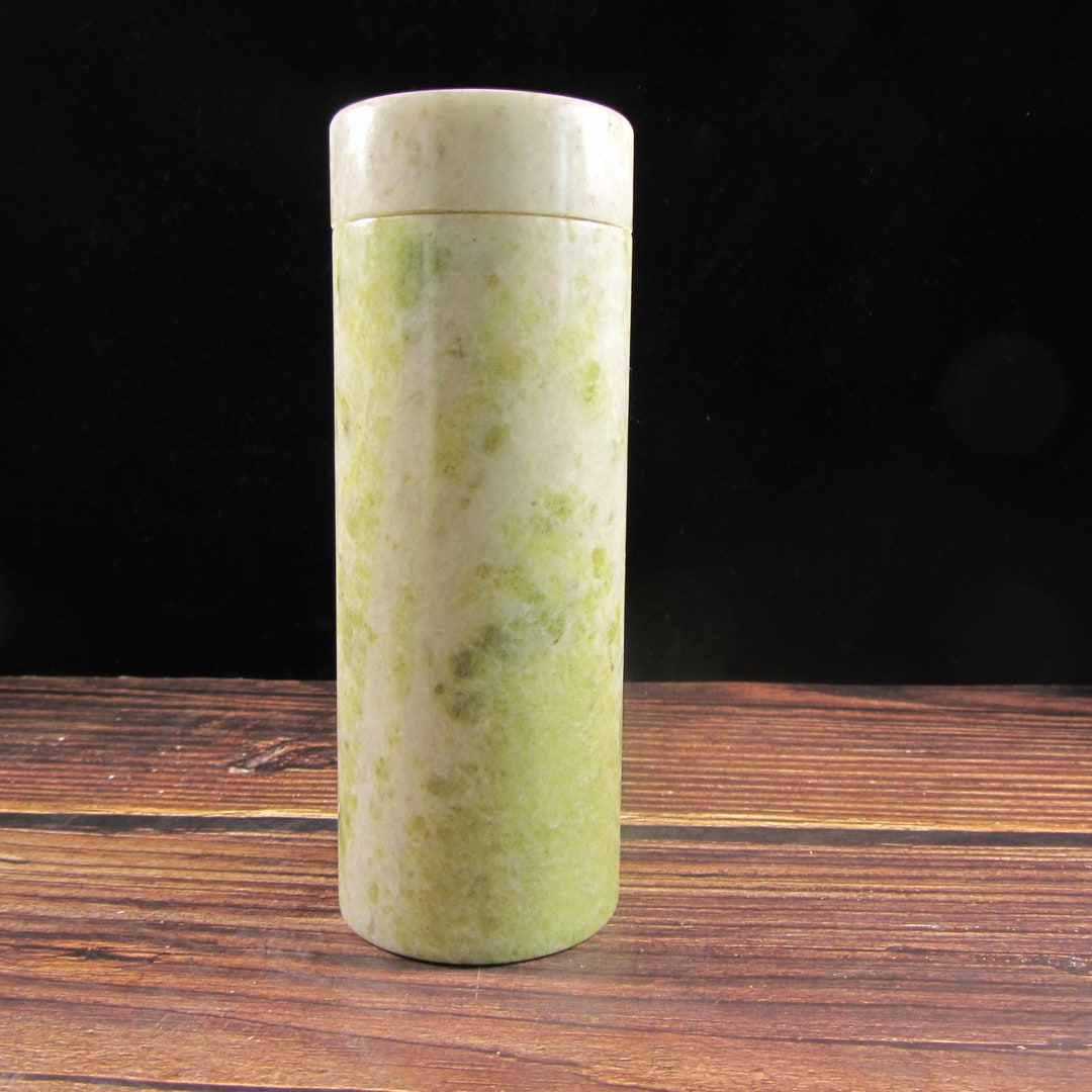 6 Natural Serpentine Green Jade Cup Bottle With Lid Make by a Whole ...