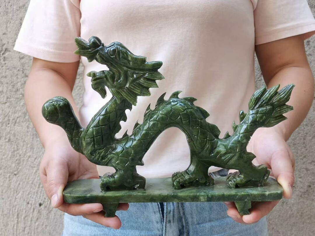 Green Jade Dragon Sculpture Carving, Crystal Loong Statue,good Luck ...