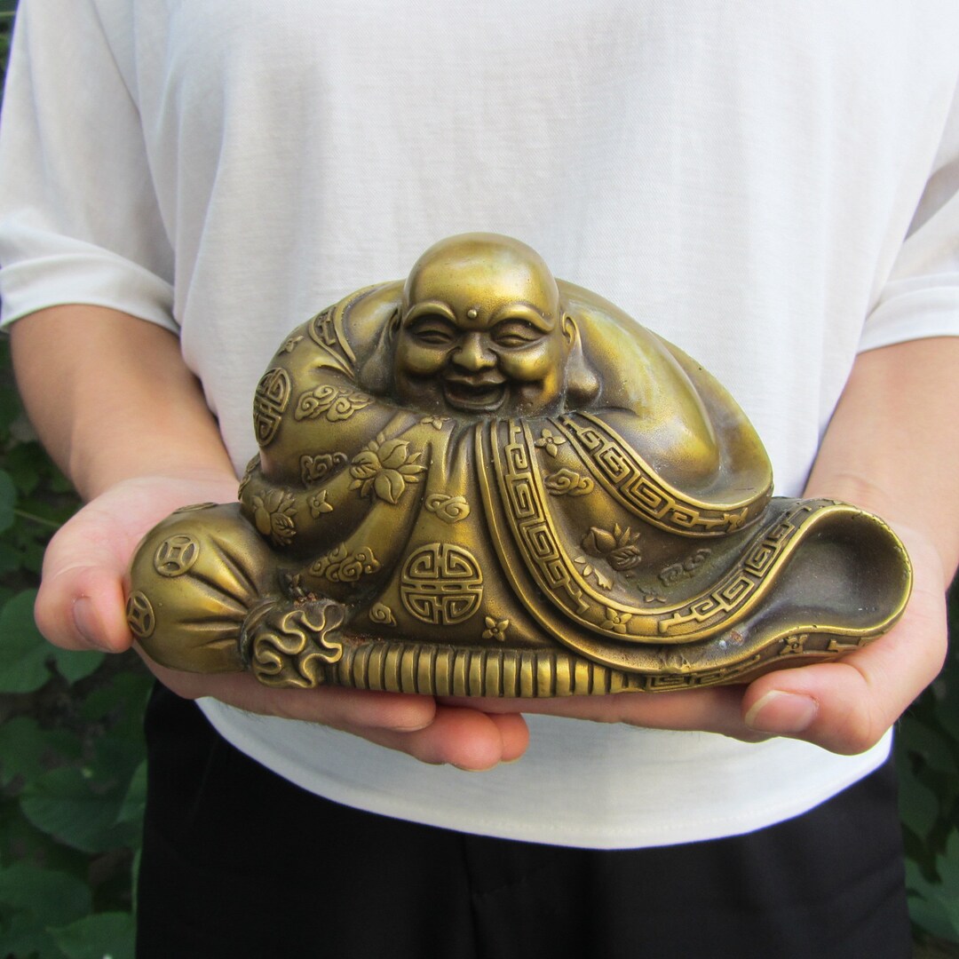 Copper Laughing Buddha Maitreya Statue for Home Decor, Outdoor for Zen ...