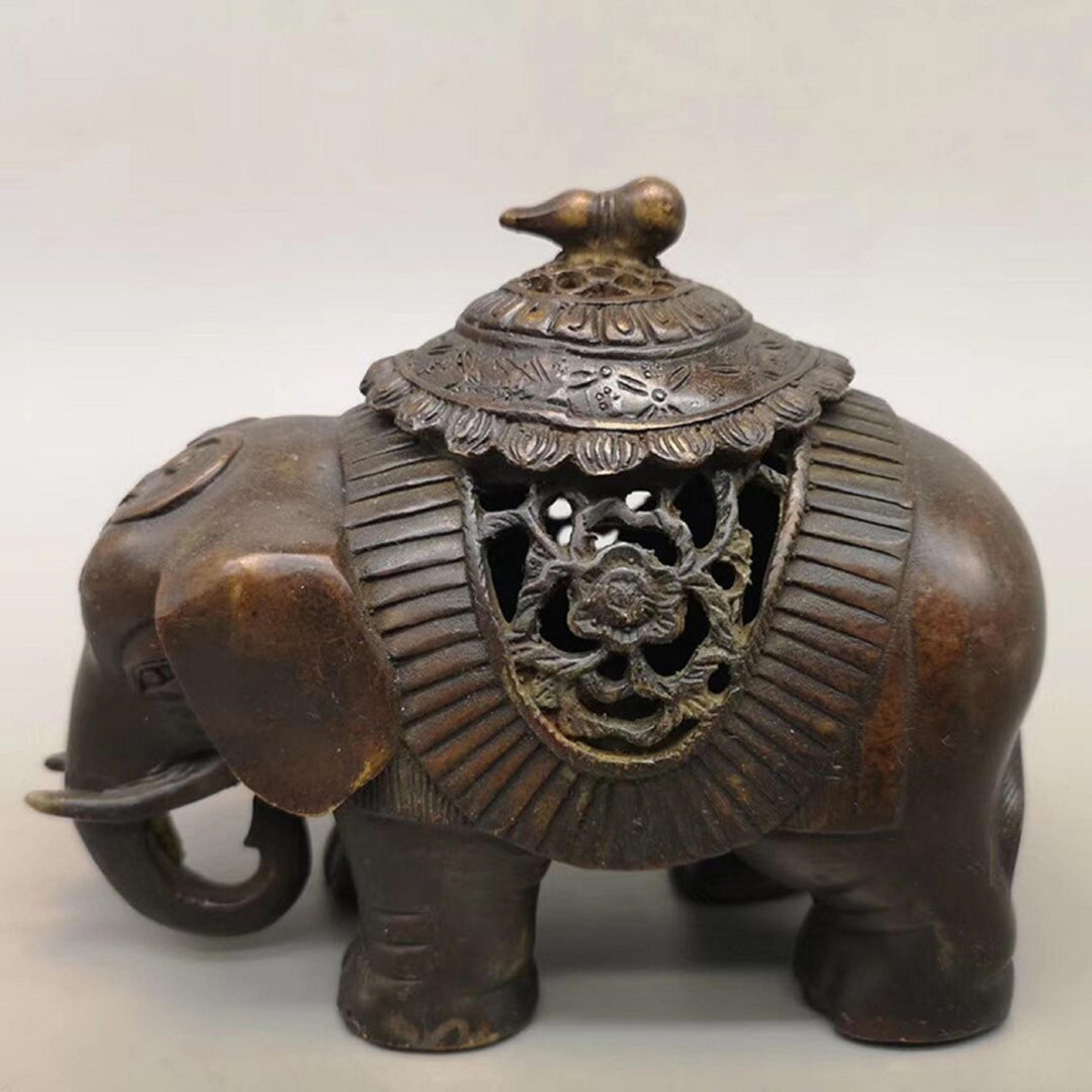 Antique Vintage Copper Elephant Statue Burner Table Decor Retro Animal ...