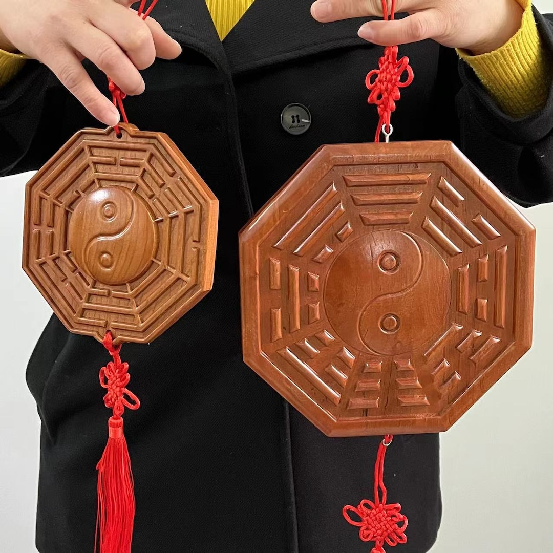 Wooden Carving Octagon Bagua Mirror Mahogany, Yin and Yang Feng Shui ...