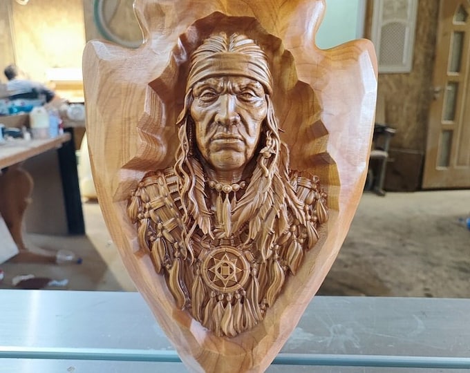 Native American Wood Sculpture, Wood Carved Wall Decor, American Indian ...