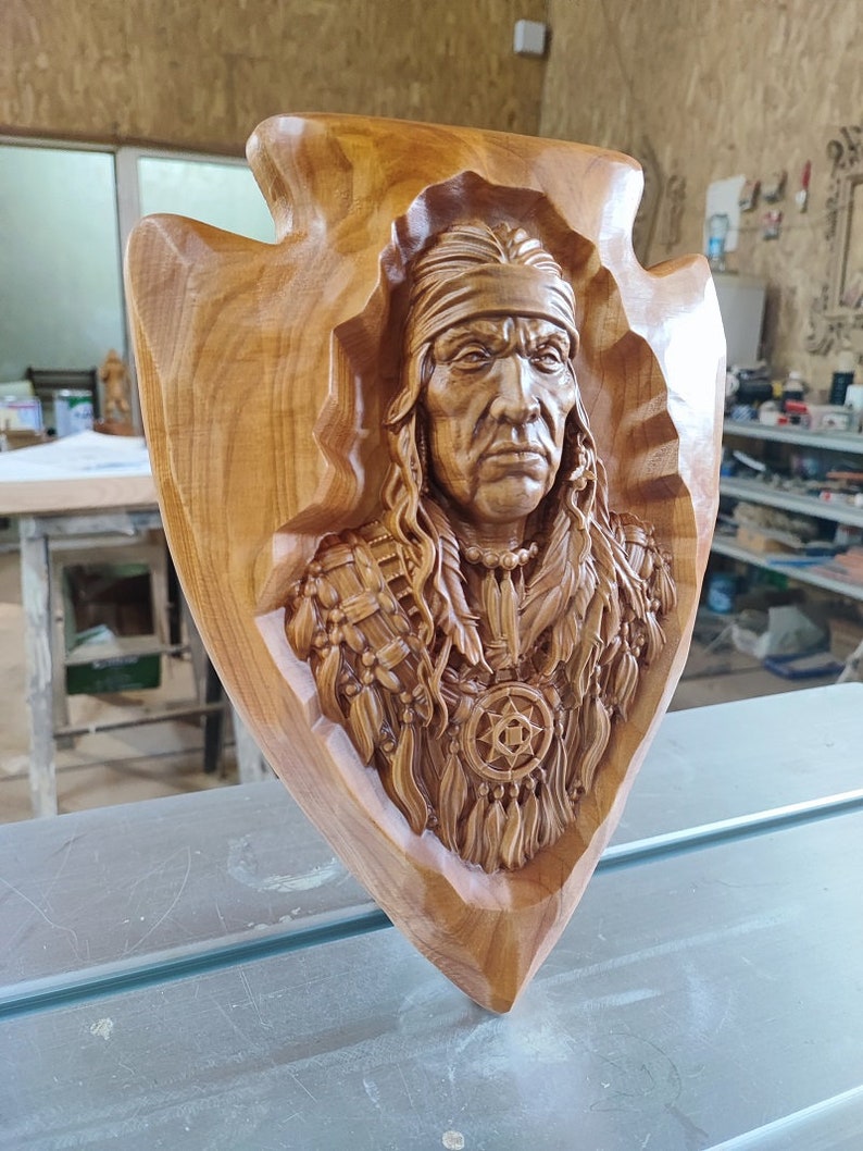 Native American Wood Sculpture Wood Carved Wall Decor - Etsy