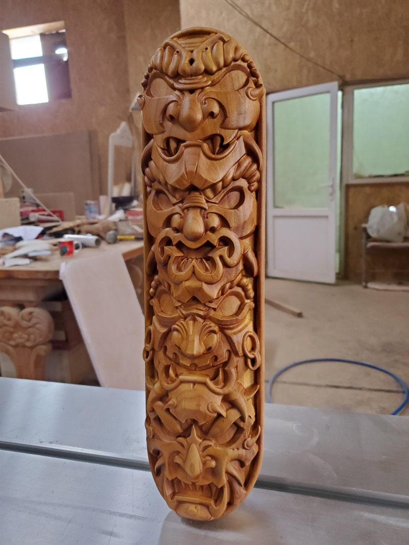 wood carved totem wood carved samurai demon sculpture samurai sculpture ...