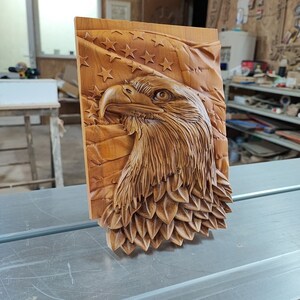 American Eagle Wood Sculpture, Wood Carved Bald Eagle, Wall Decor, Home ...
