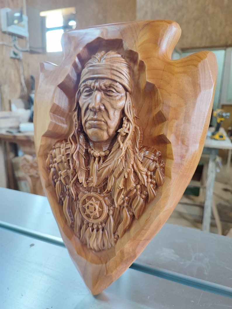 Native American Wood Sculpture Wood Carved Wall Decor - Etsy