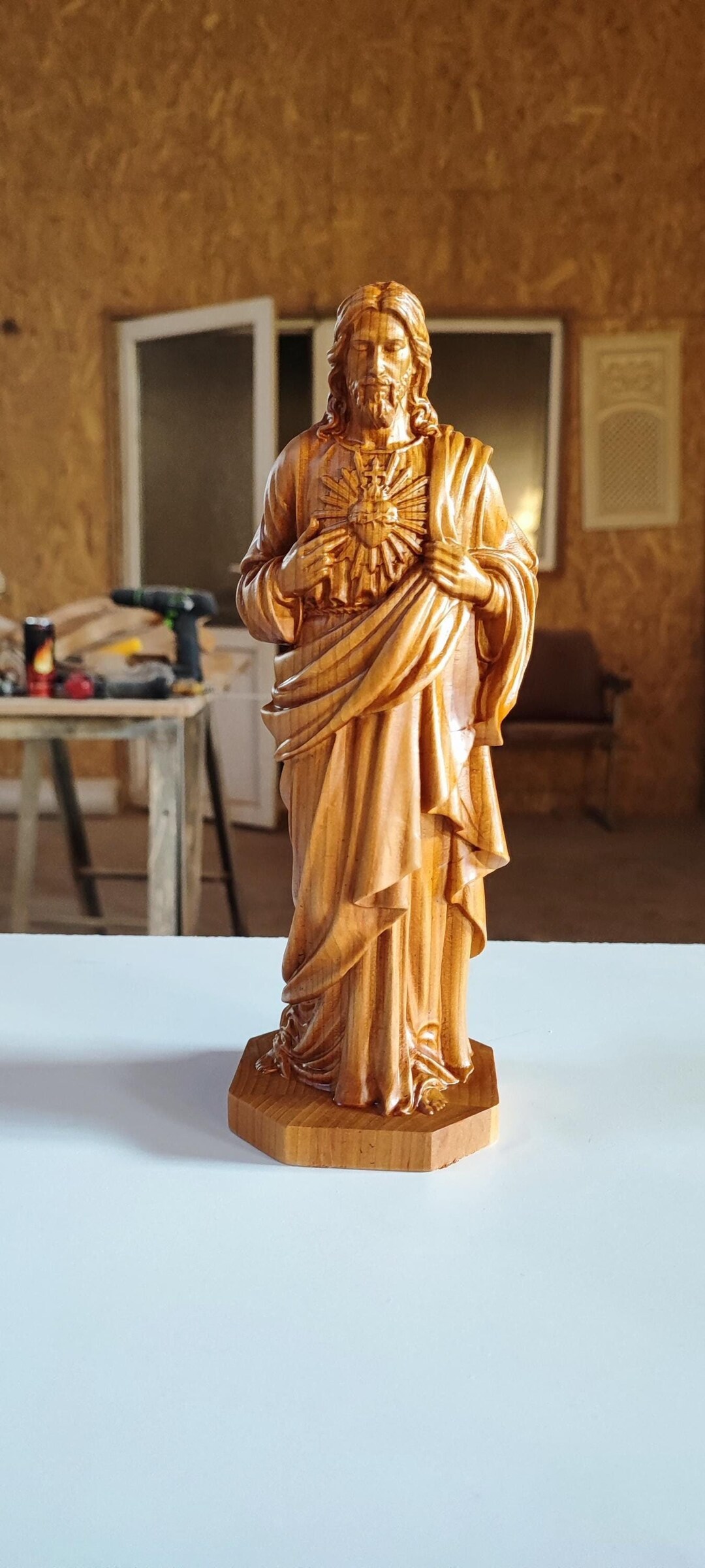 Handmade Wood Carved Jesus Christ Statue Unique Table Decor & Home ...