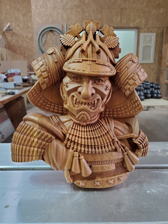 wood carved totem wood carved samurai demon sculpture samurai sculpture ...