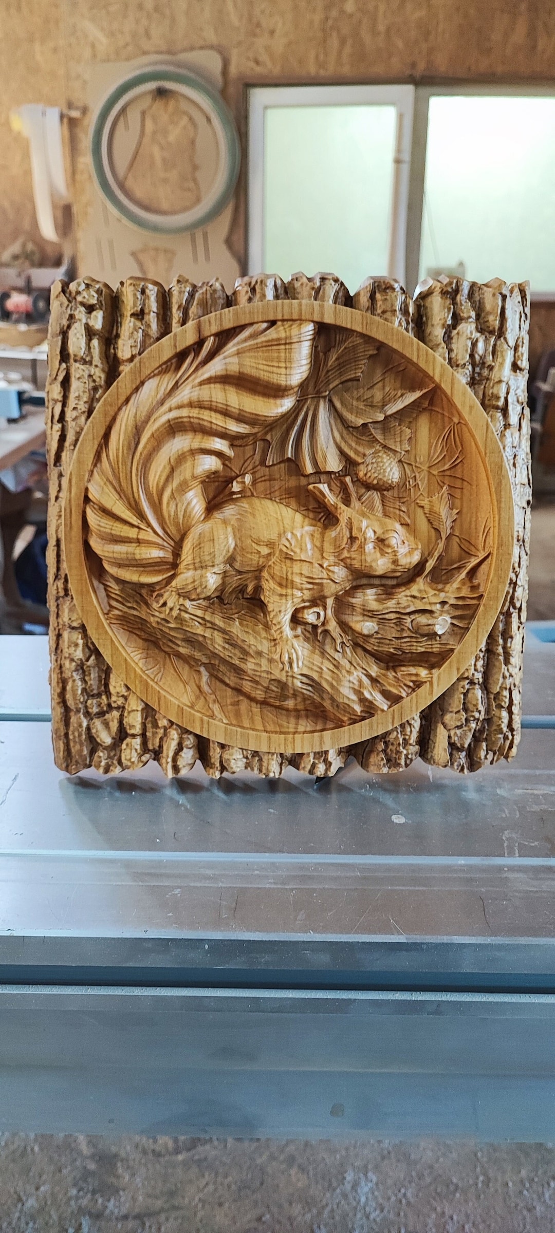 Squirrel Wood Sculpture: Wood Carved Home Decor, Wall Hanging Sculpture ...