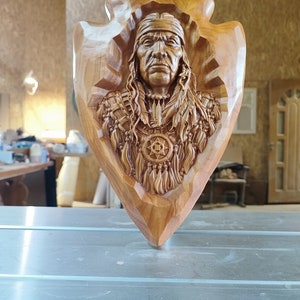 Native American Wood Sculpture, Wood Carved Wall Decor, American Indian ...